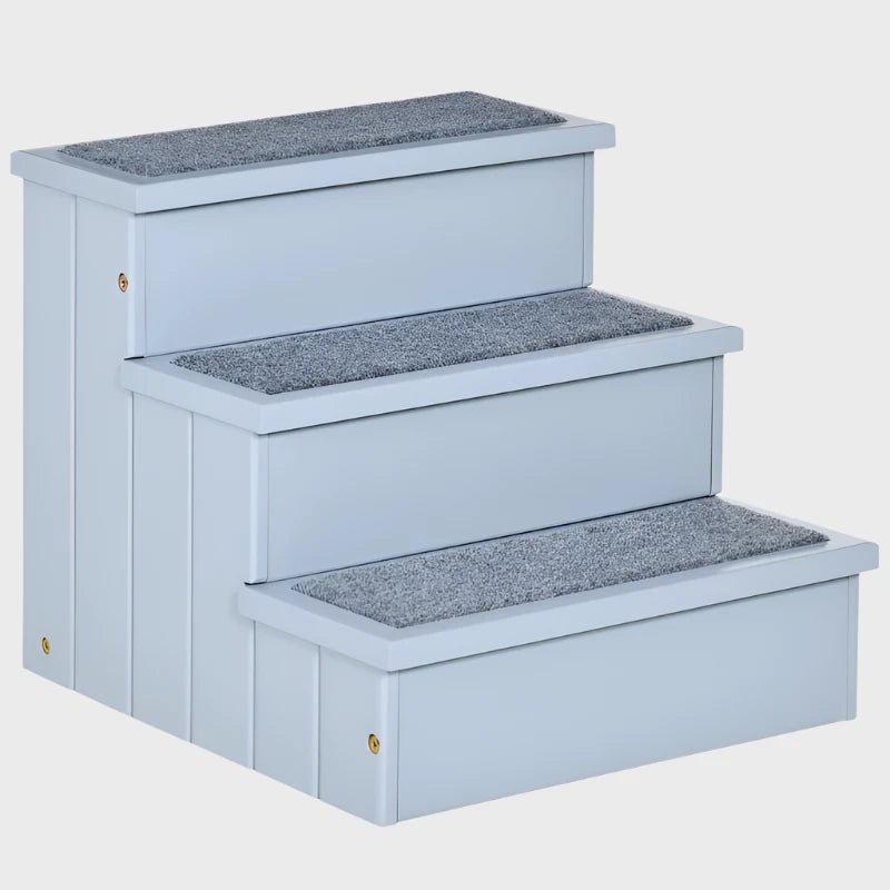 3 Step Wooden Dog Steps for Dogs with Storage Blue/Grey - Slickers ...